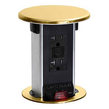 Round Desktop Tower Pop-Up - Brass 20A GFI - Rack-A-Tiers