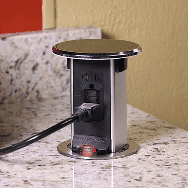 Round Desktop Tower Pop-Up - Brass 20A GFI - Rack-A-Tiers